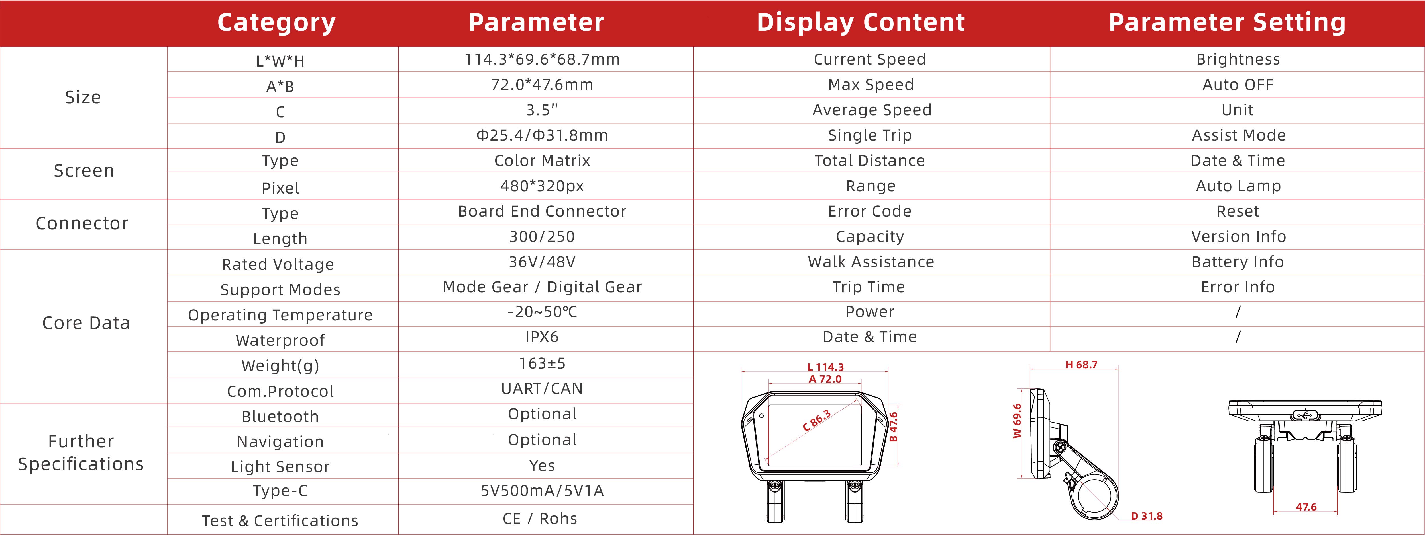 E-bike Tft Display Instrument